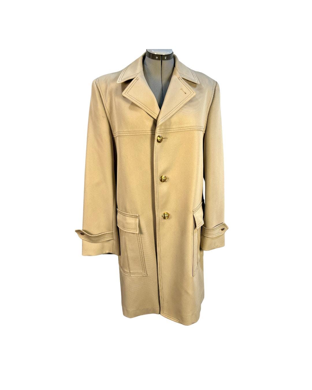 Vintage 70s Johnny Carson Long Tan Balmacaan Overcoat Trench Coat 44L ...