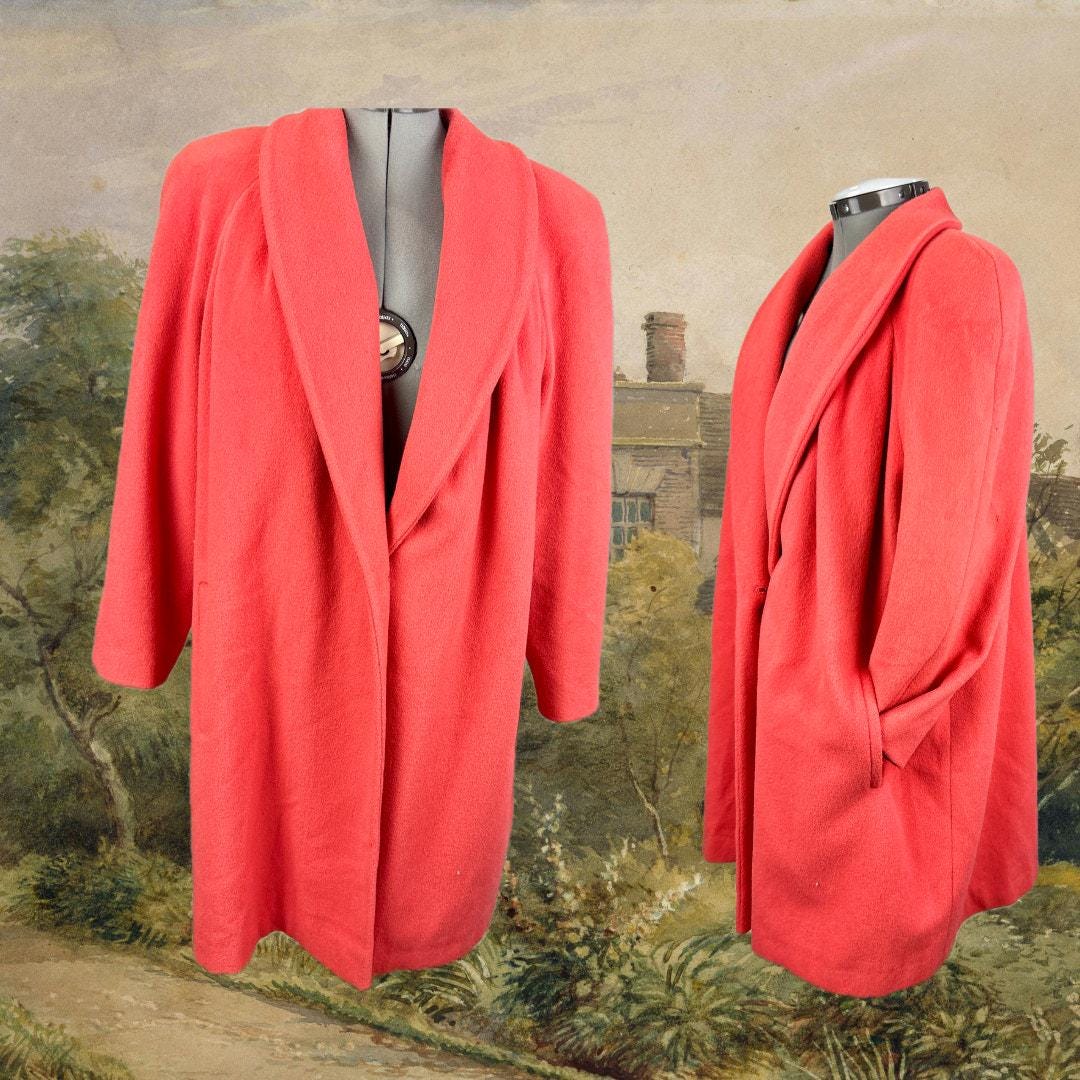 Volup Vintage Coral Wool Long Swing Coat Wide Lapels Size 1X - Etsy