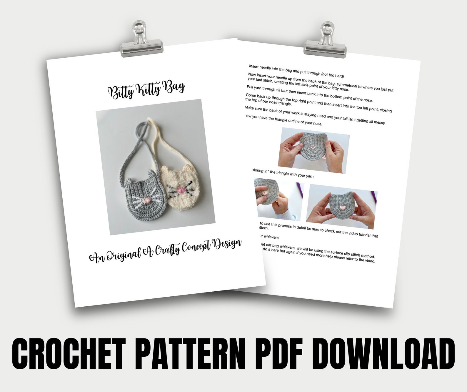 Crochet Cat Bag Pattern, Cat Purse Crochet Pattern, Toddler Cat Purse ...