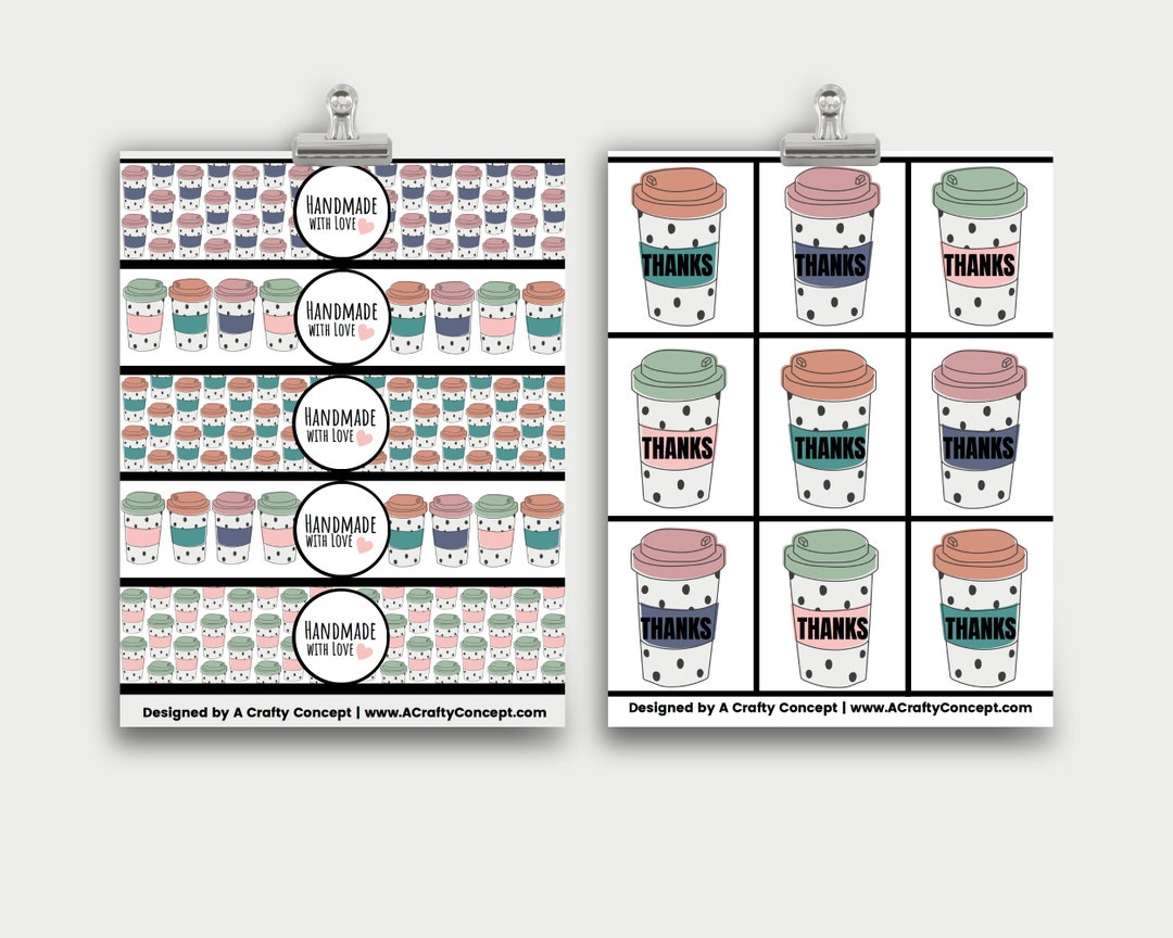 Coffee Cup Wrap Labels, Handmade by Labels, Handmade With Love Labels ...