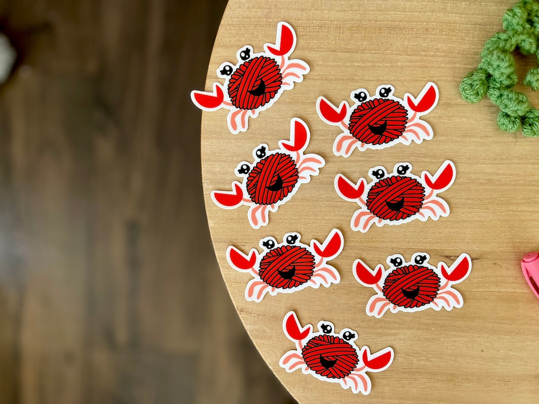 Crab Yarn Ball Sticker, Crochet Stickers, Yarn Ball Sticker, Stickers ...
