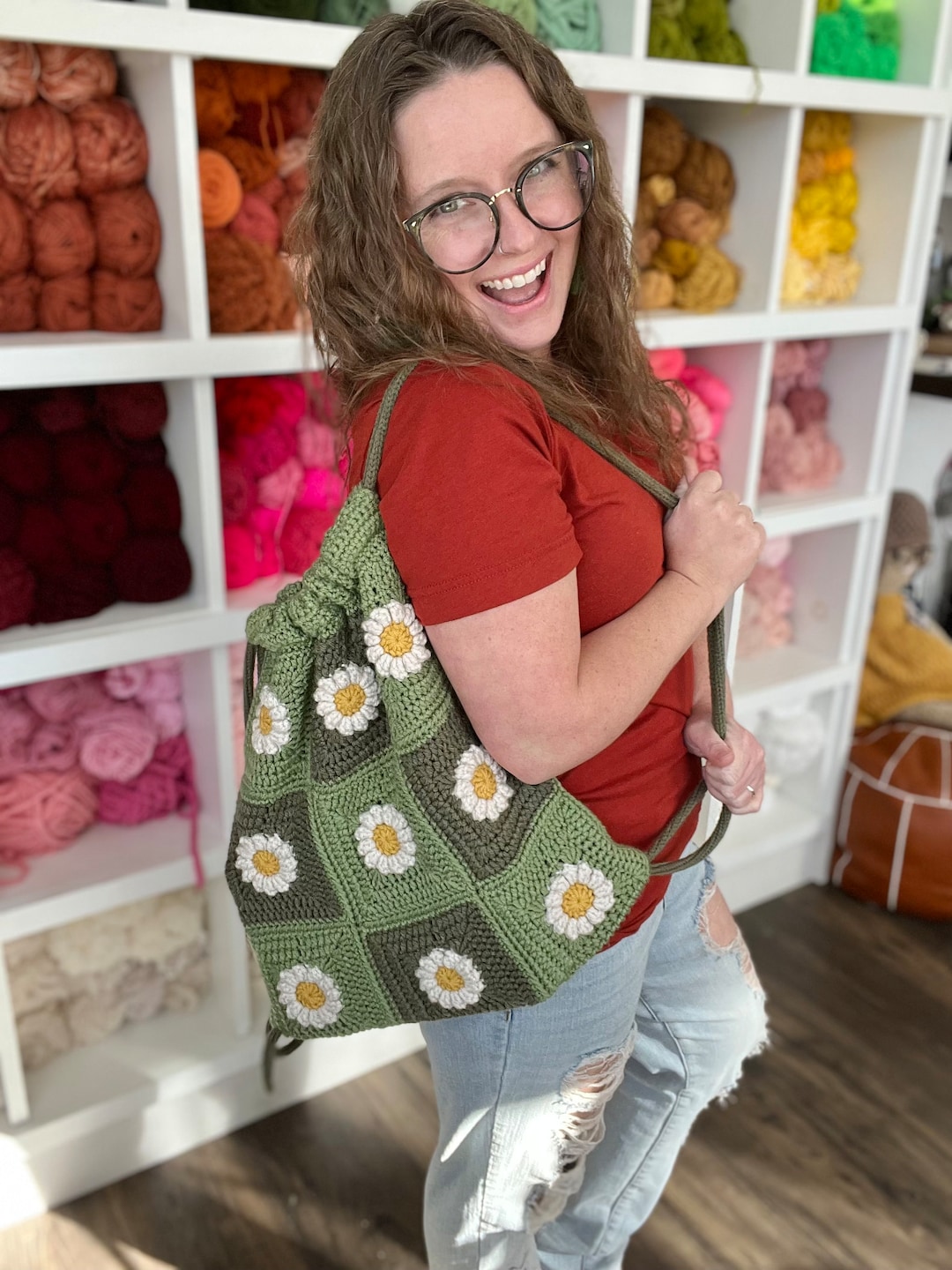 Daisy Granny Square Backpack Crochet Pattern, Crochet Backpack Pattern, Flower Granny Square Bag ...