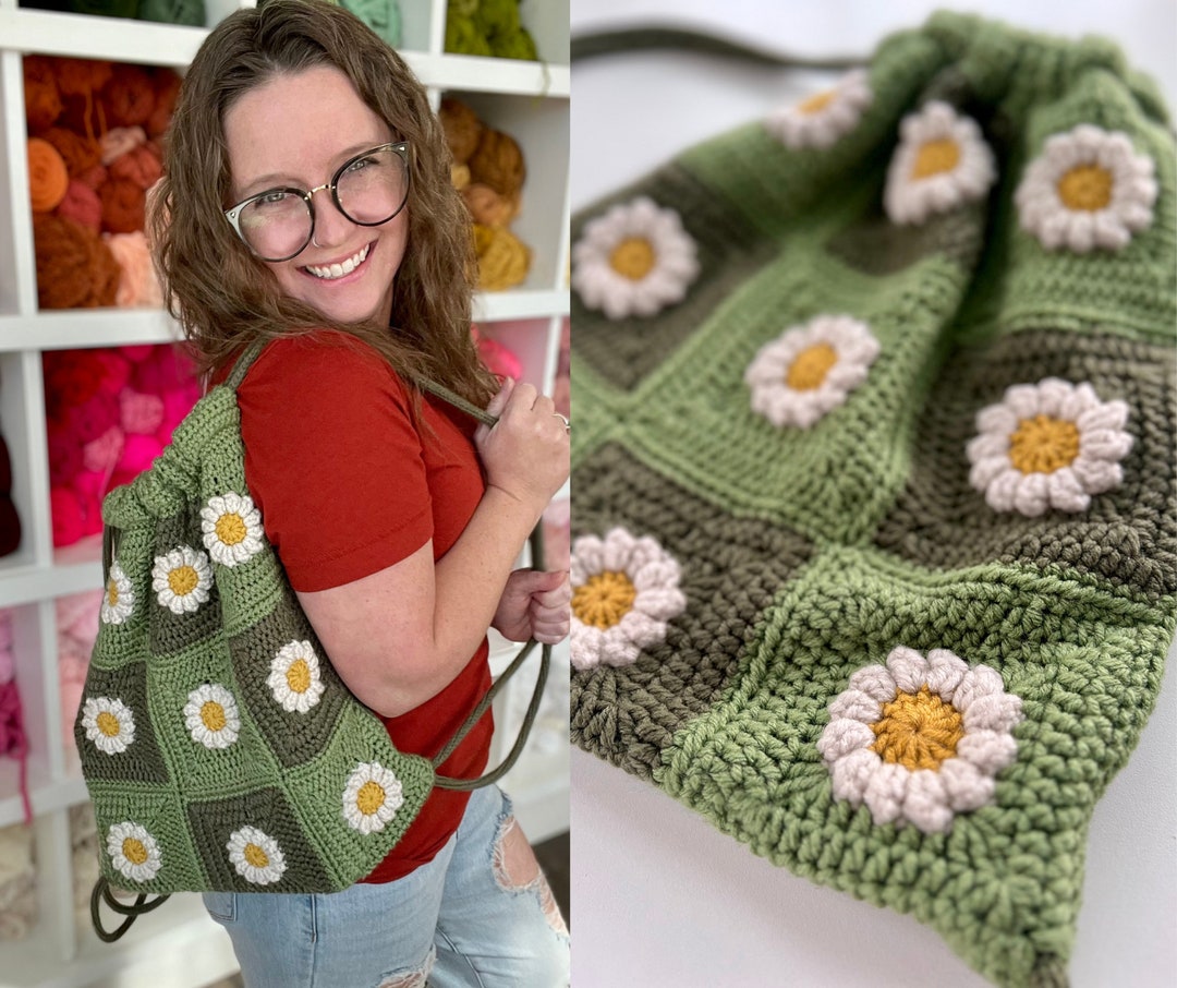 Daisy Granny Square Backpack Crochet Pattern, Crochet Backpack Pattern ...