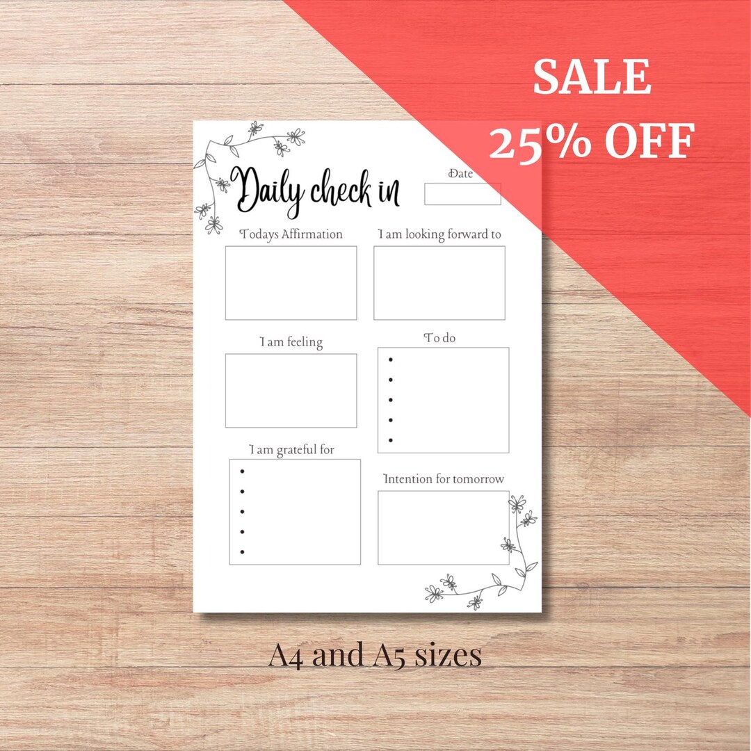 Daily Check in Journal Page Gratitude Feeling Tracker Printable ...