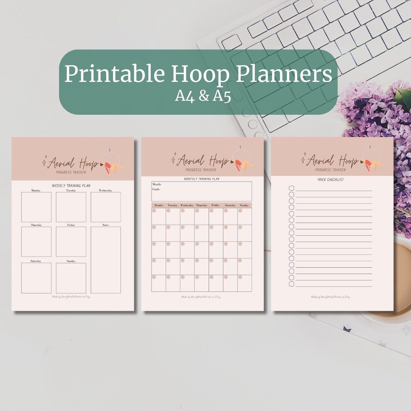 Aerial Hoop Tracker Printable Bundle, Aerialist Dance Progress Fitness ...