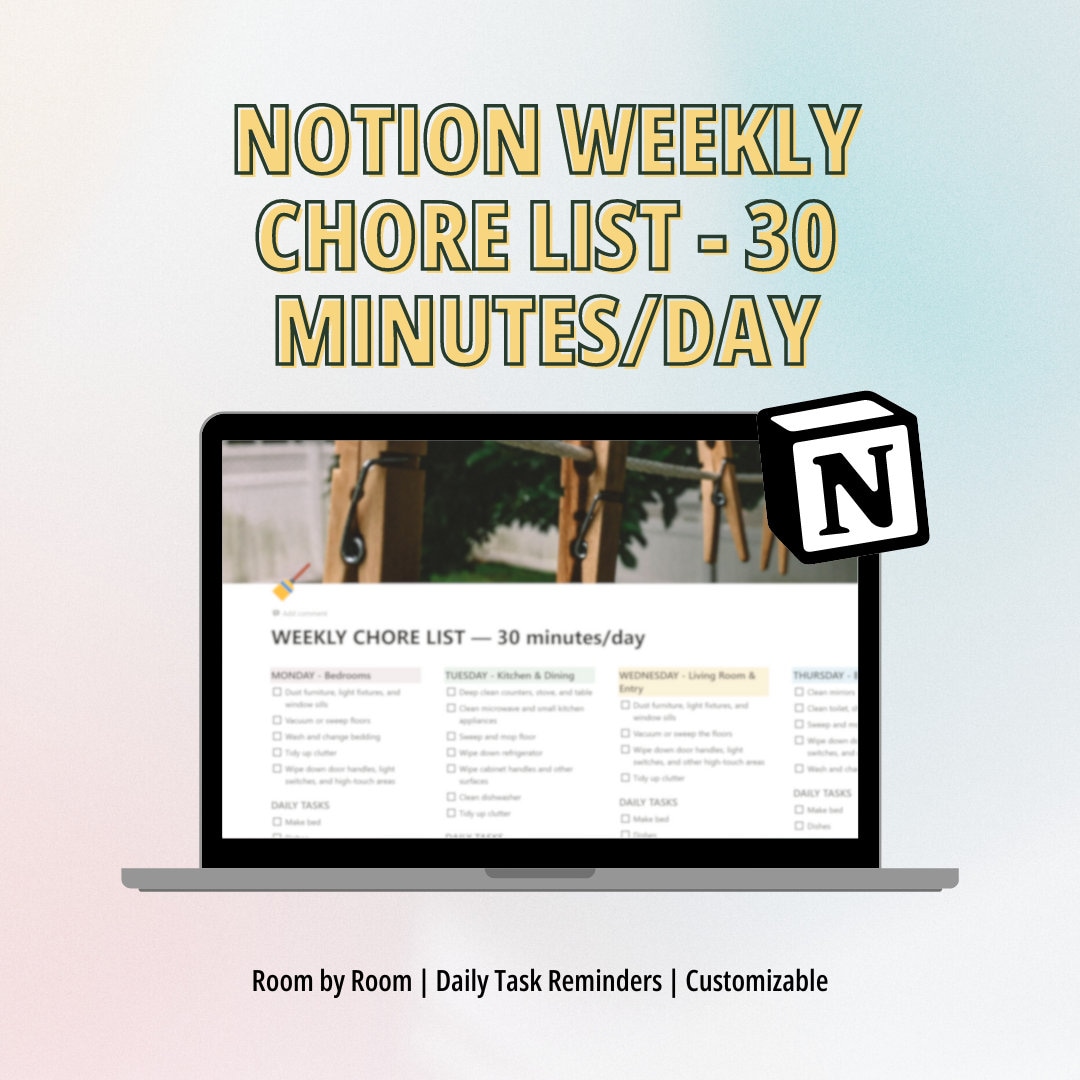 Notion Weekly Chore List — Daily Tasks — Fully Customizable - Etsy