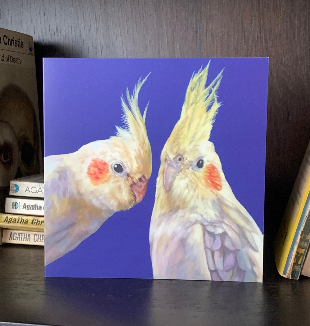 Cockatiel Art Card: Original Oil Painting, Pet Bird Greeting, Blue ...