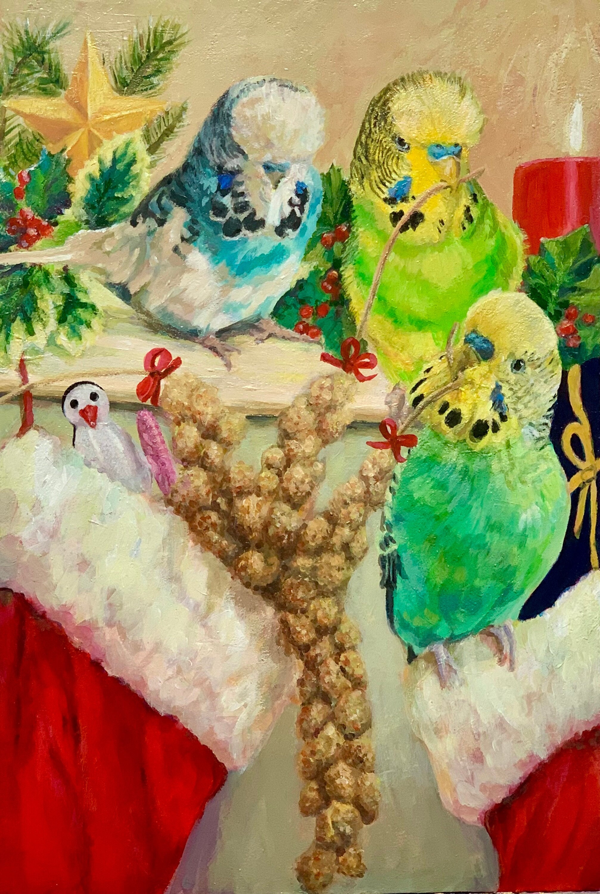 Budgie Christmas Card Parakeet Art Christmas Stockings Cute - Etsy