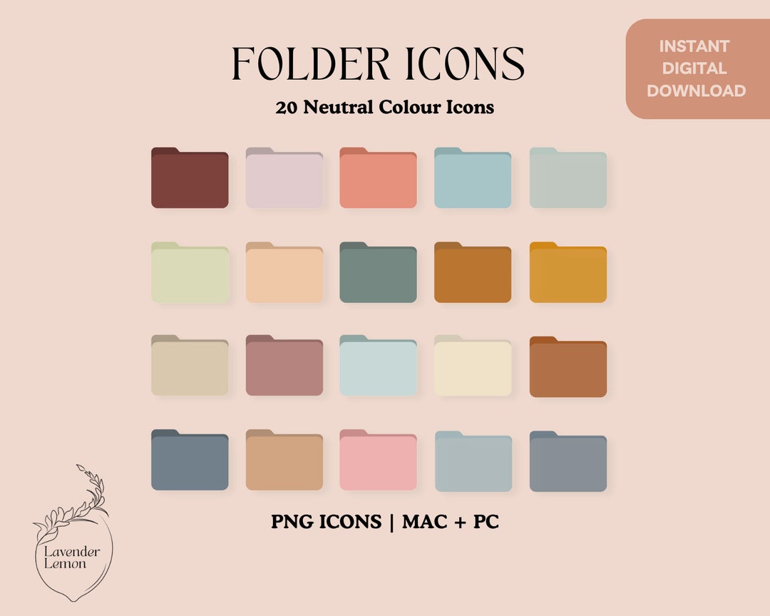 20 Neutral Aesthetic Folder Icons Mac PC PNG Files Digital Organize ...