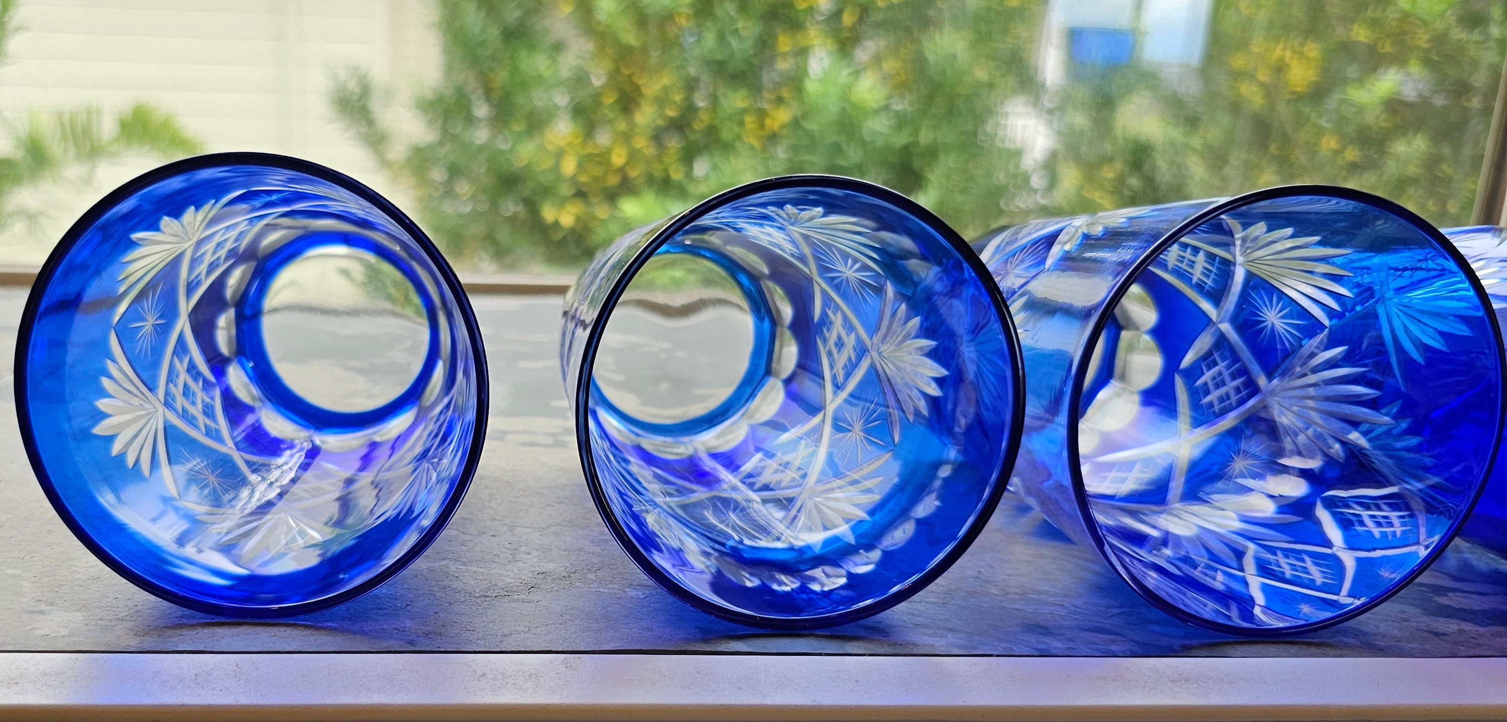 4 Vintage Bohemian Czech Style Cobalt Blue Cut to Clear Highball ...