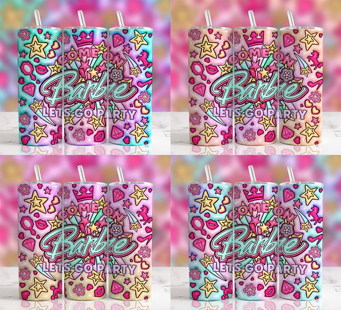 3D Inflated Barbie Tumbler Wrap PNG Bundle, 20oz Skinny Straight Wrap ...