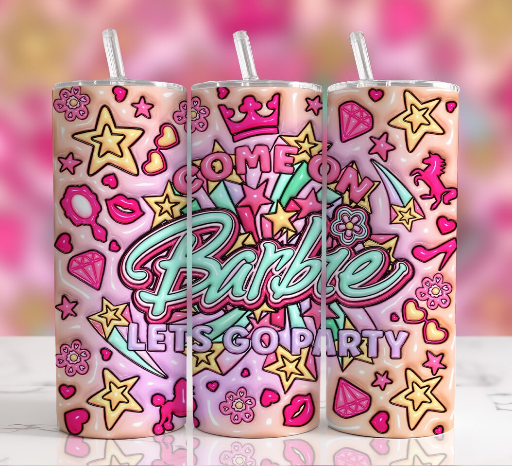 3D Inflated Barbie Tumbler Wrap PNG Bundle, 20oz Skinny Straight Wrap ...