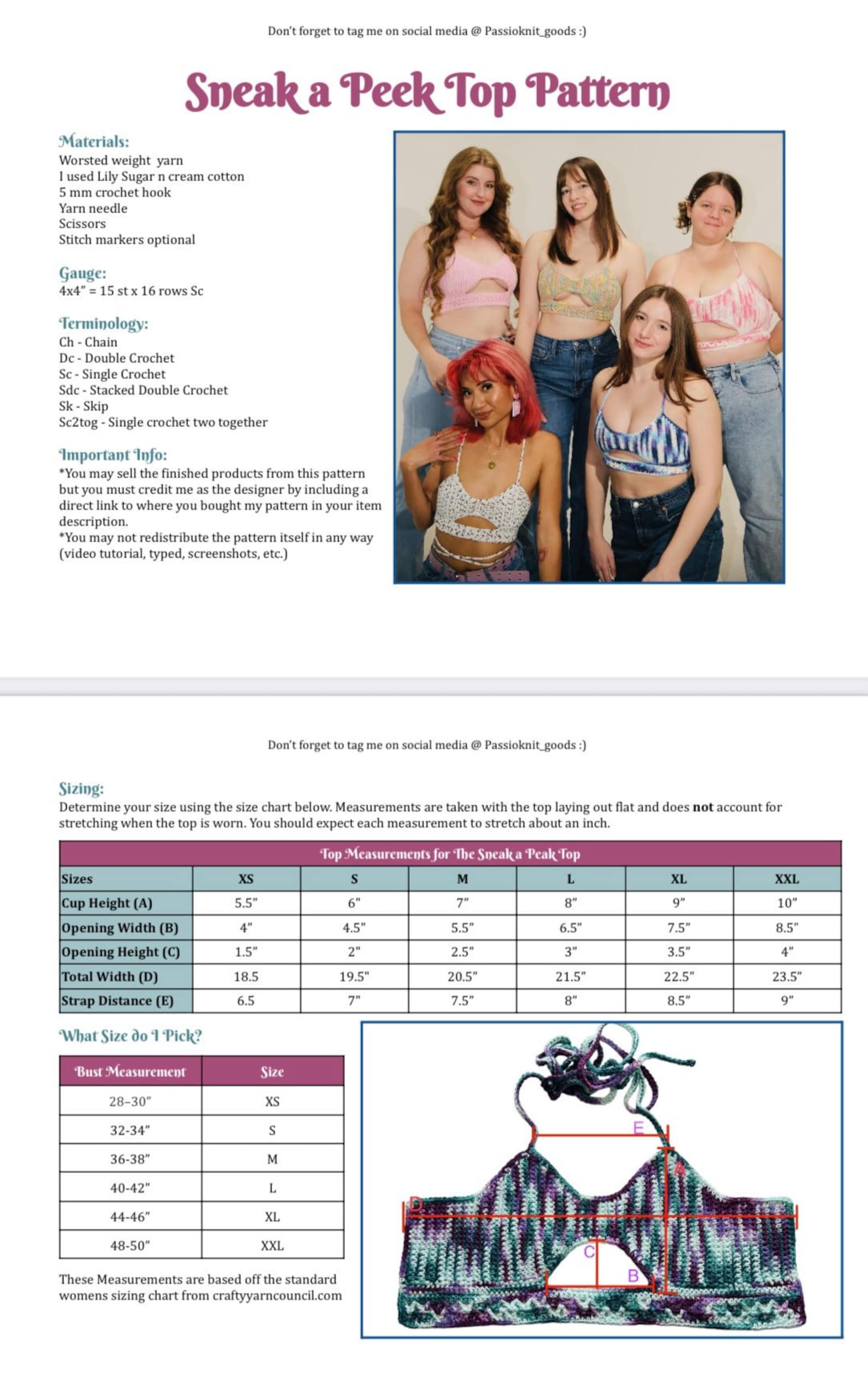 PATTERN the Sneak A Peek Top Passioknit Goods Crochet - Etsy UK