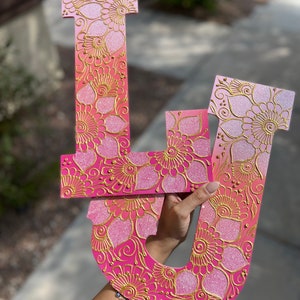 Large Henna Letter Wood// Hand Painted // Decor // Custom // Mendhi ...