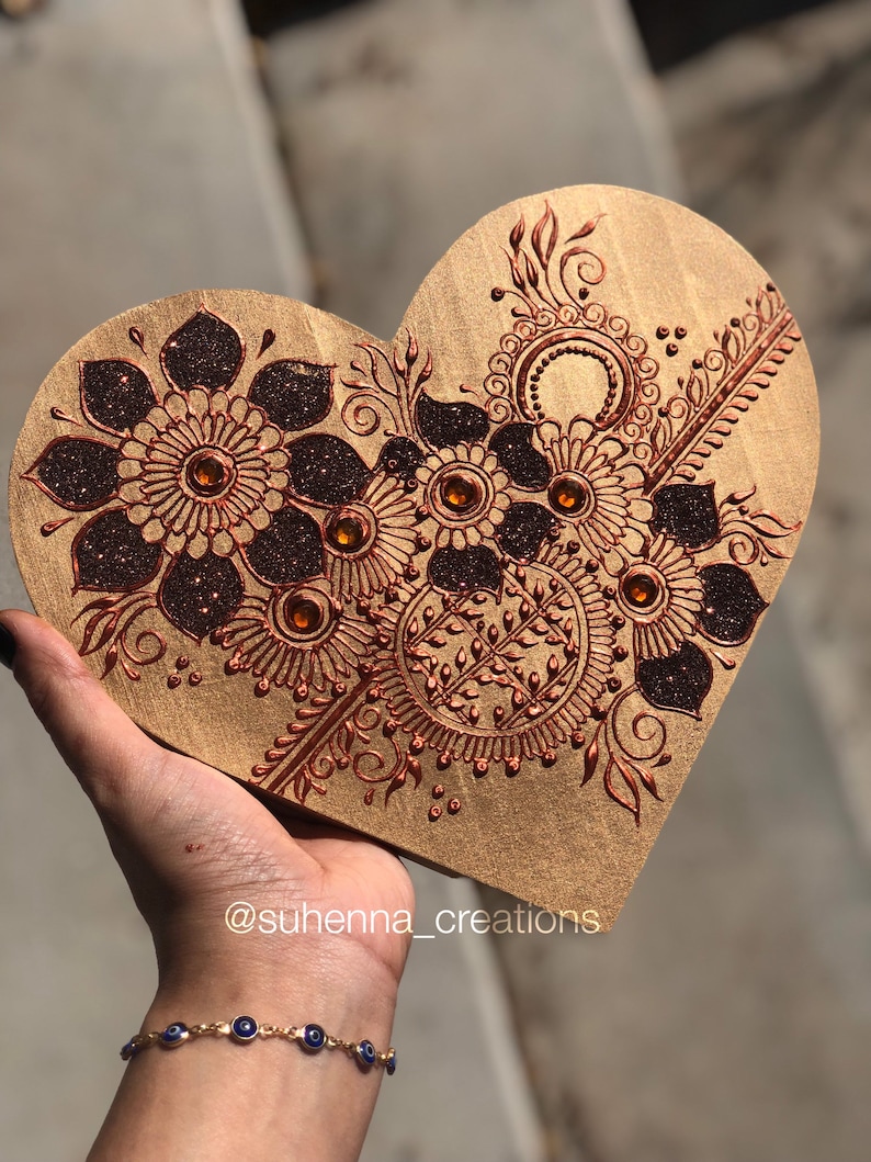 Wood Henna Heart // Hand Painted // Decor // Custom // Mendhi // Mehndi ...