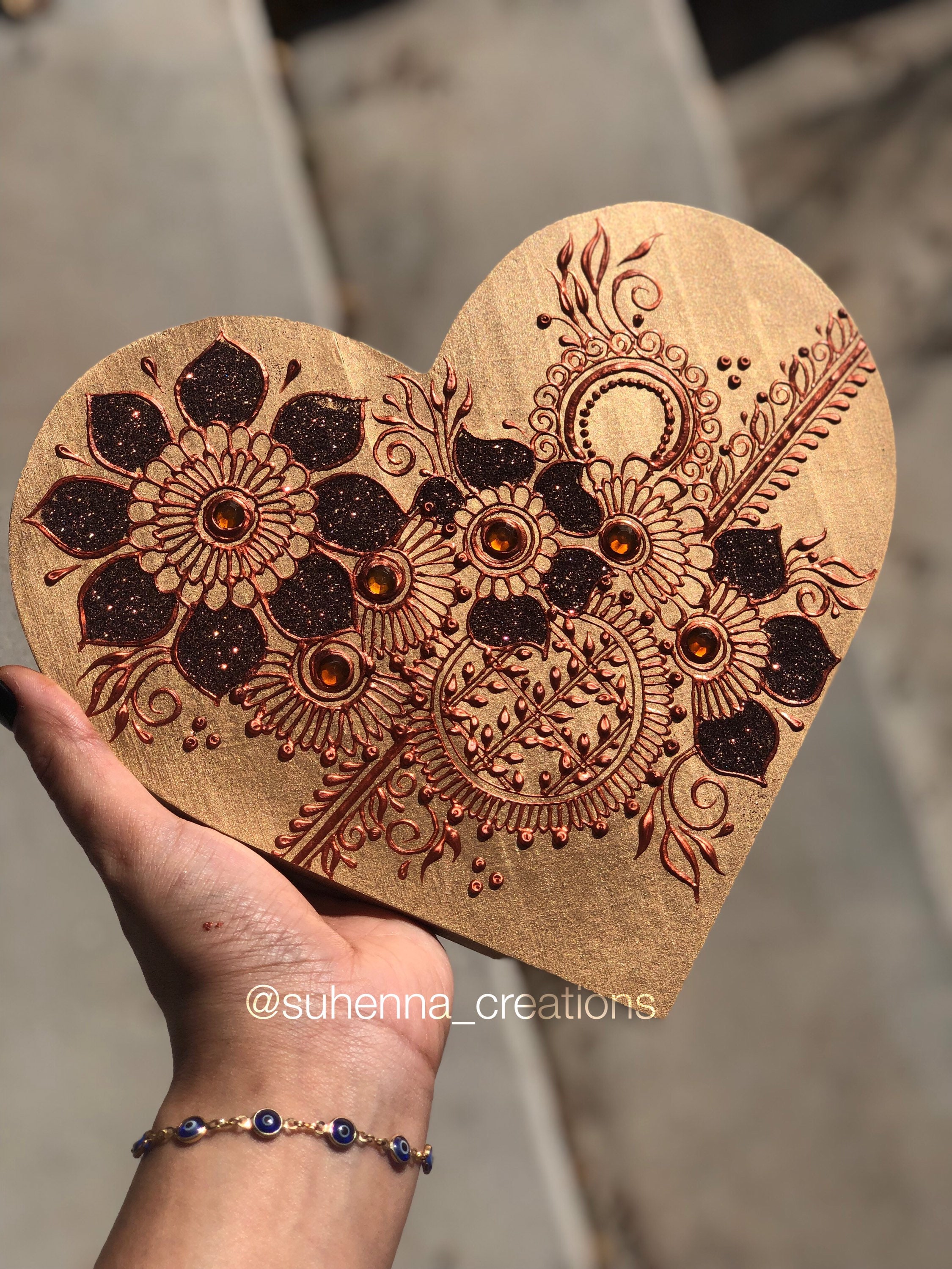 Wood Henna Heart // Hand Painted // Decor // Custom // Mendhi - Etsy