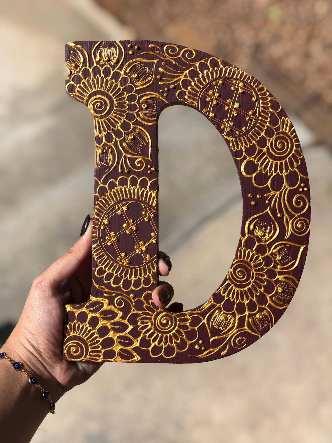 Henna wood letter // hand painted // decor // custom // Mendhi | Etsy