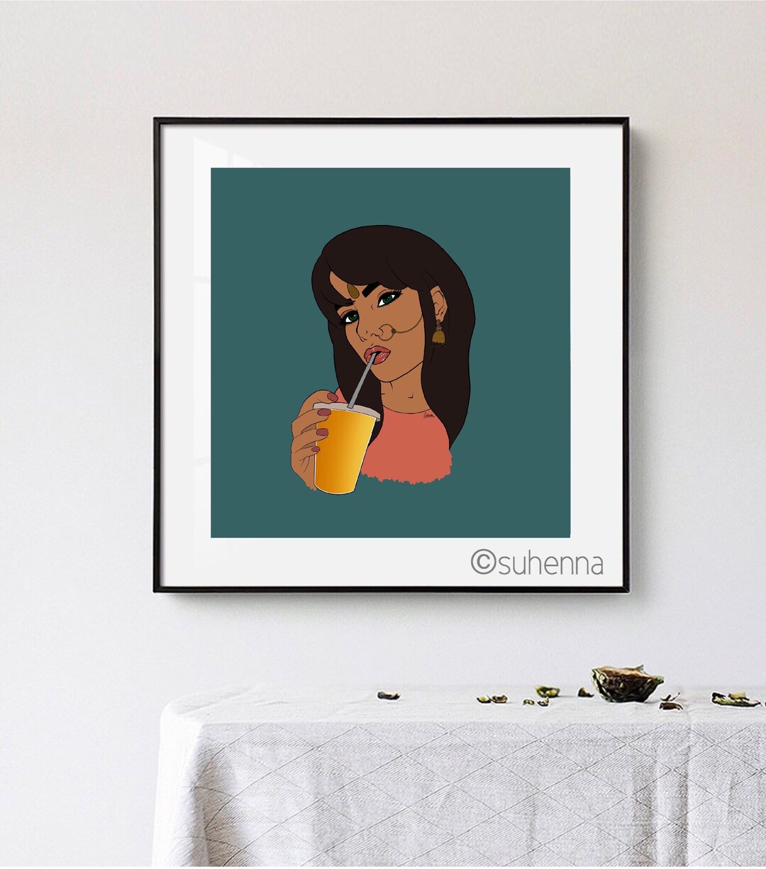 Lassi Ladki Print // Desi Art // Brown // Mango Lassi /// Mangoe - Etsy