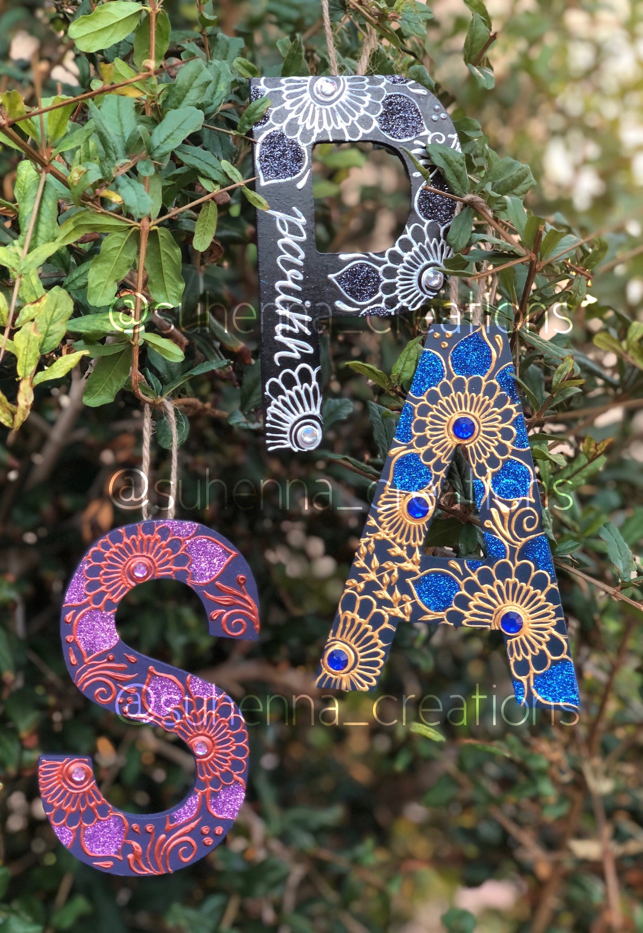 Mini Henna Wood Letter // Ornament // Hand Painted // Decor // Custom ...