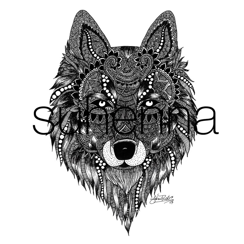 Wolf Print // Henna // Henna Wolf // Wolf Drawing // Home Decor - Etsy