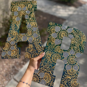 Large Henna Letter Wood// Hand Painted // Decor // Custom // Mendhi ...