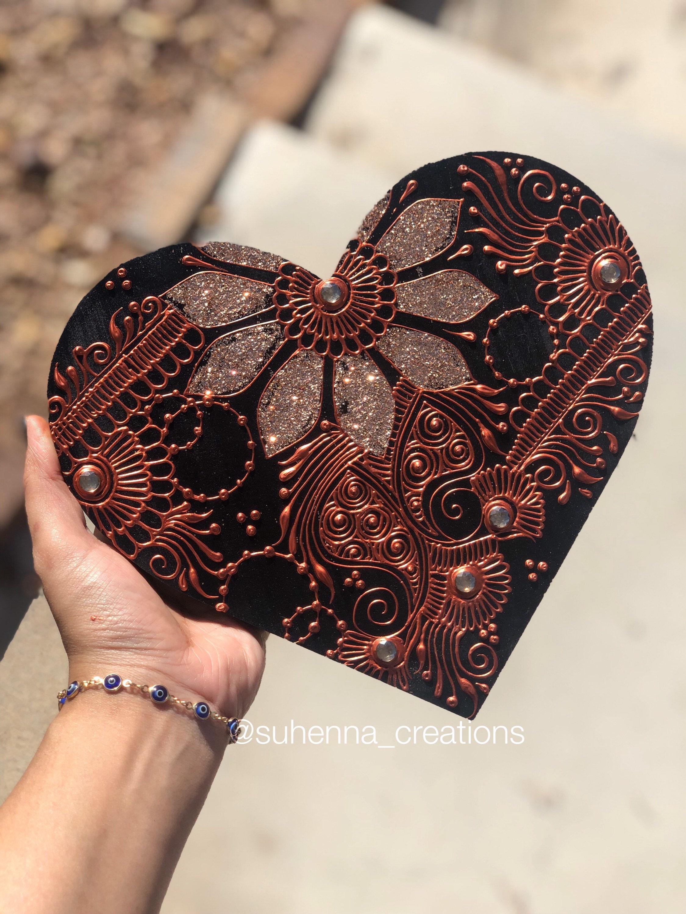 Wood Henna Heart // Hand Painted // Decor // Custom // Mendhi - Etsy