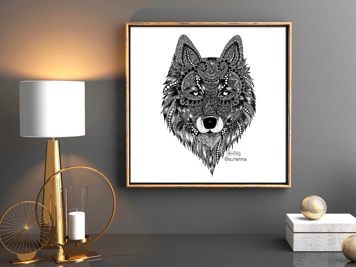 Wolf Print // Henna // Henna Wolf // Wolf Drawing // Home - Etsy