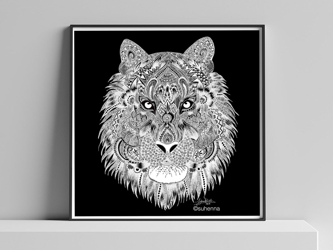 White Tiger Henna Print // Tiger Print // Lion // Home Decor - Etsy