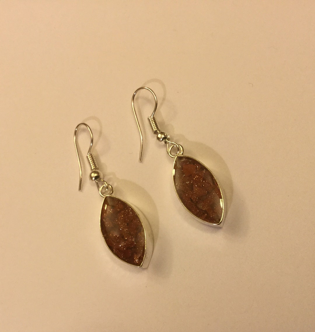 Brown Goldstone Dangle Earrings, Sandstone Earrings, Sparkle Earrings ...