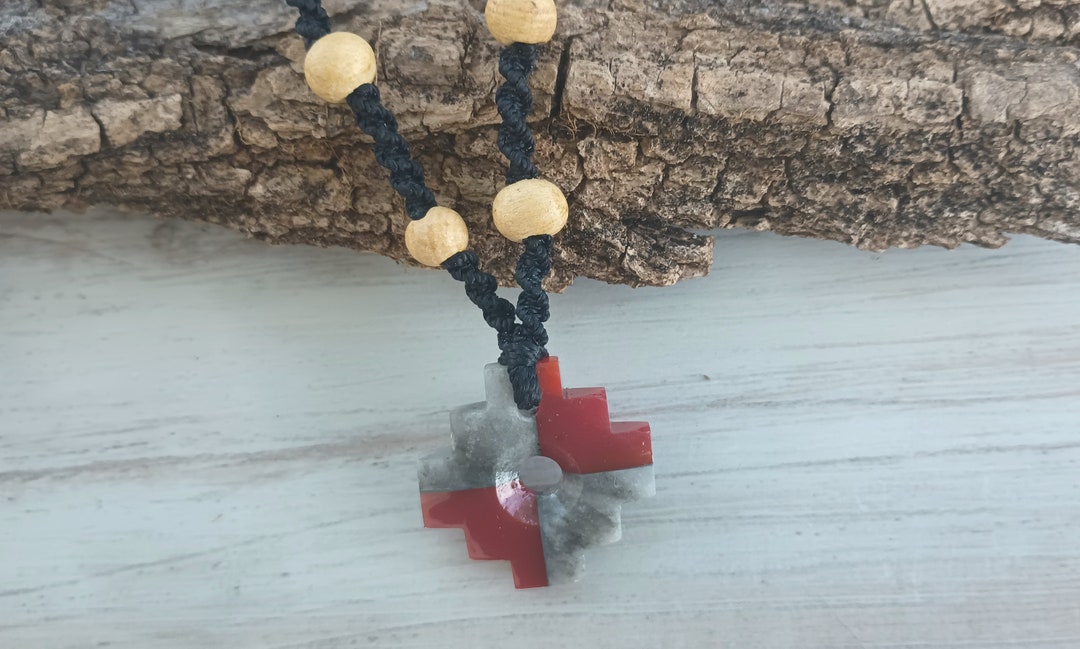 Inka Cross Necklace With Palo Santo Beads, Soap Stone Carved Pendant ...