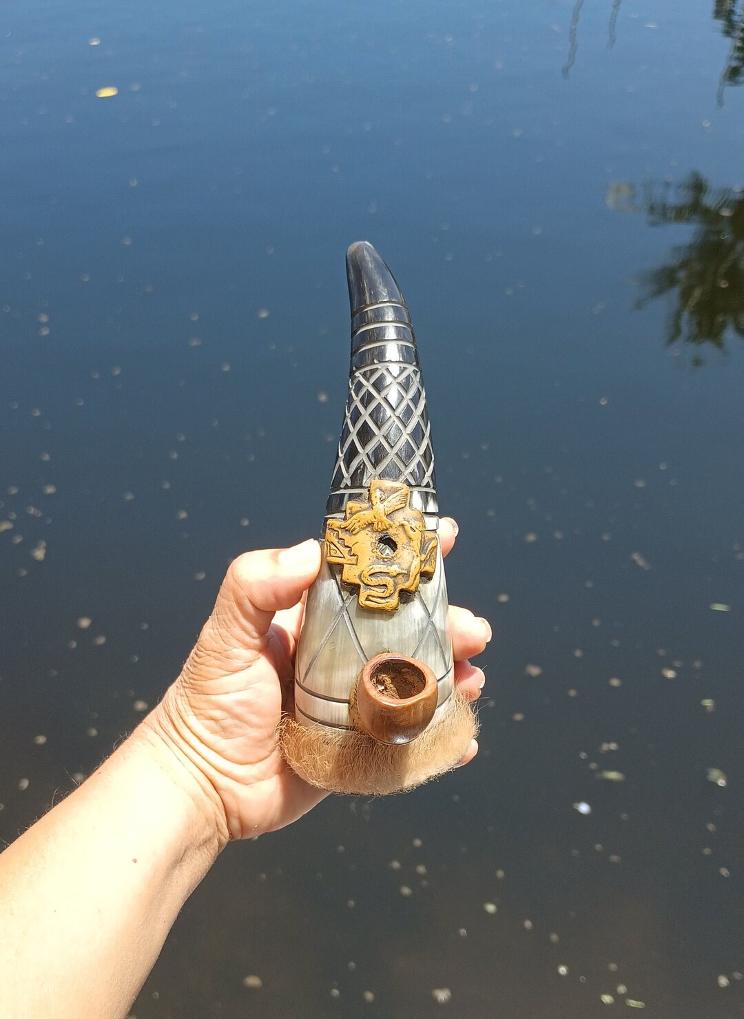 Shaman Smoking Pipe With Inca Cross, Buffalo Horn Pipe for Smoking - Etsy