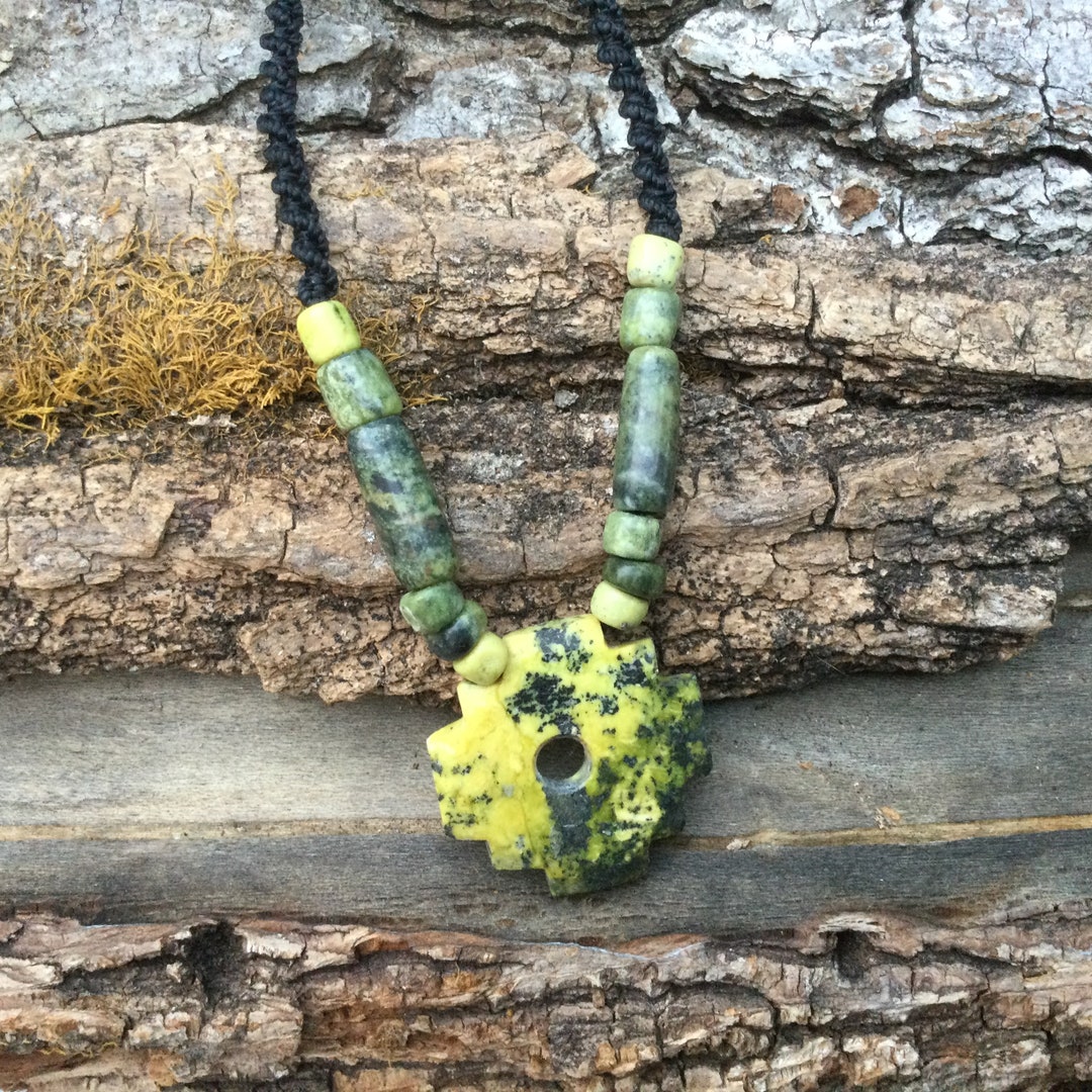 Inca Cross Pendant Necklace, Serpentine Stone Carved Pendant, Good Luck ...