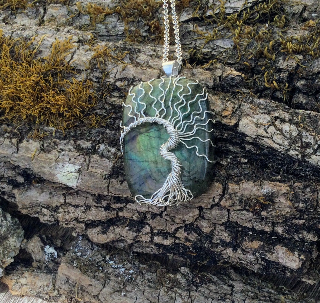 Labradorite Tree of Life Necklace, Silver Wire Wrapped Pendant, Gift ...