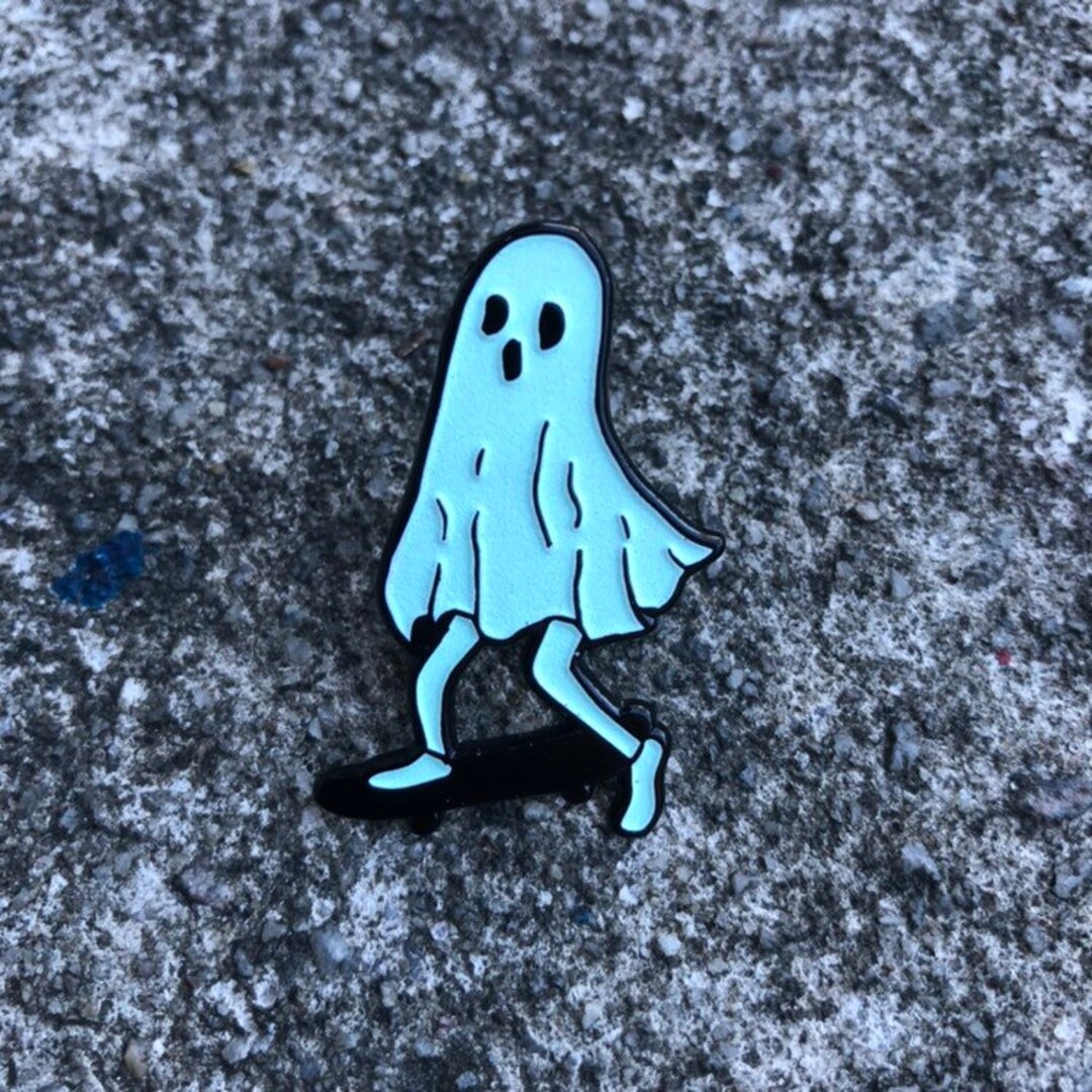 Skate Ghost Glow in the Dark Enamel Pin - Etsy