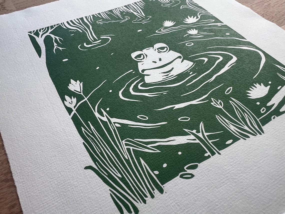 Frog Original Linocut Print, 10x10 In, Frog and Toad - Etsy