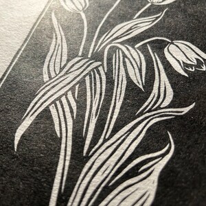 Linocut Tulips on a Black Background – an Original Handmade and Signed ...