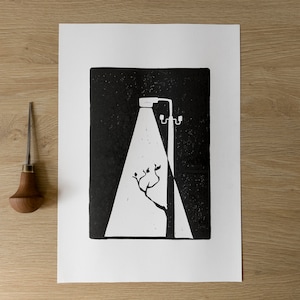 Light Pole, Original Linocut on Paper, Handmade and Signed, Limited ...