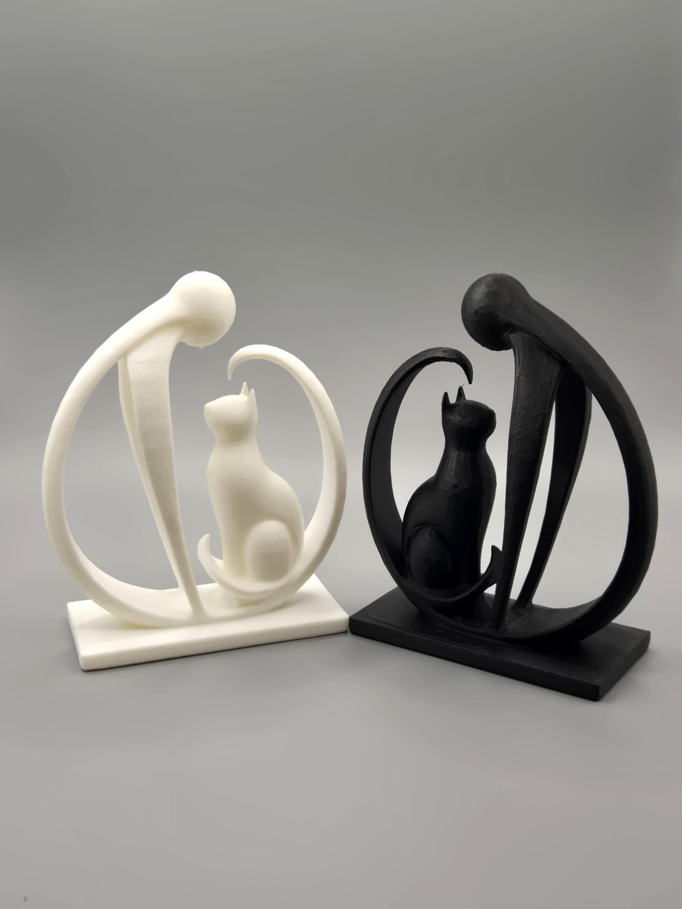 Minimalist Cat & Owner Statue – Modern Home Decor in Black or White - Etsy