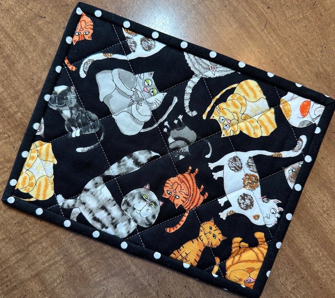 Quilted Cat Mug Rug Feline Snack Mat Item 1327 - Etsy