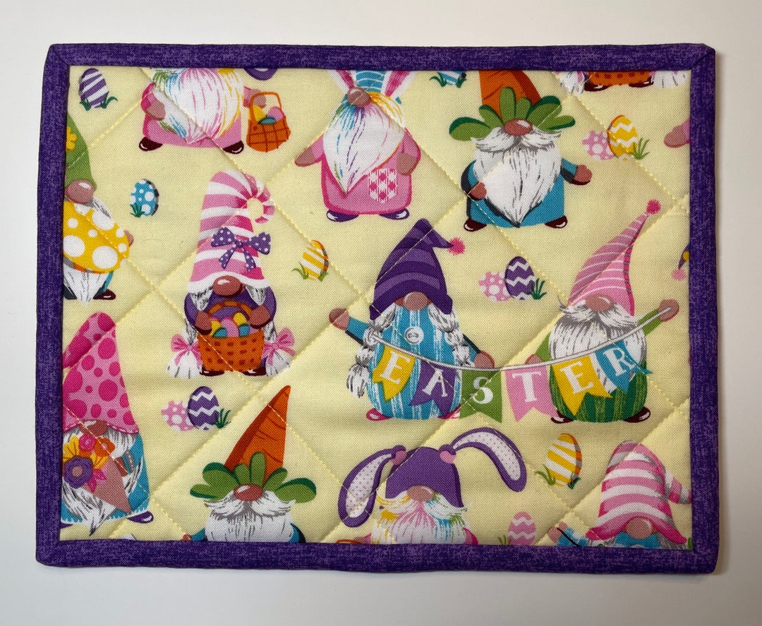 Quilted Easter Mug Rug, Gnomes and Eggs Snack Mat, Item 1459 - Etsy