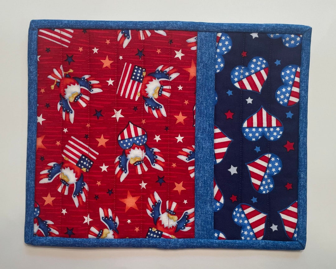 Quilted Patriotic Mug Rug, Red and Blue, Eagles and Hearts, Item 1484 ...
