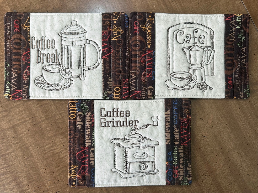Coffee Mug Rugs, Embroidered Snack Mats, Variations, Item 1555 - Etsy