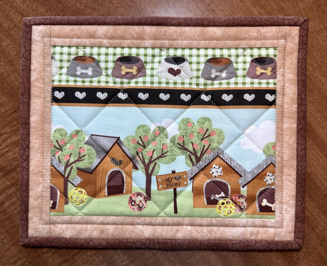 Quilted Dog Mug Rug, Green and Beige Canine Snack Mat, Item 1329 - Etsy