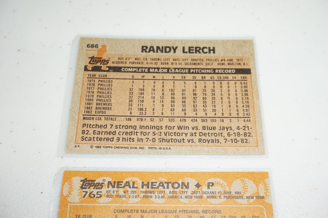 Expos 1980's Randy Lerch Neal Heaton Baseball | Etsy