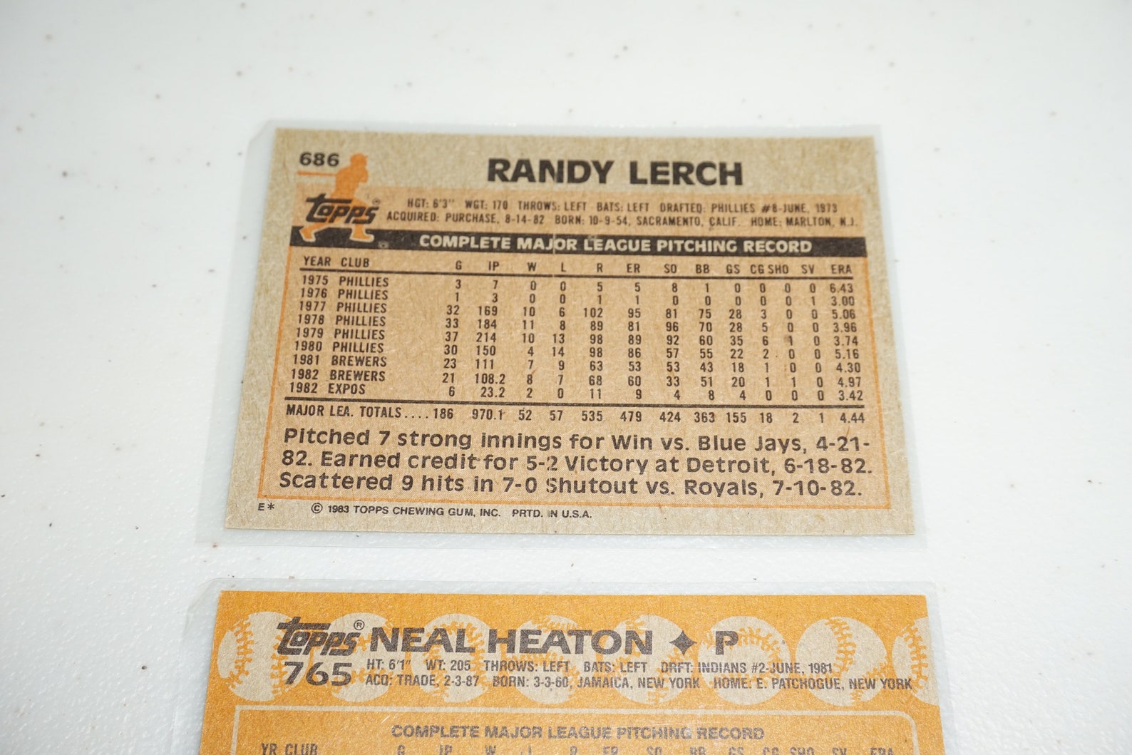 Expos 1980's Randy Lerch Neal Heaton Baseball | Etsy