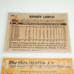Expos 1980's Randy Lerch Neal Heaton Baseball | Etsy