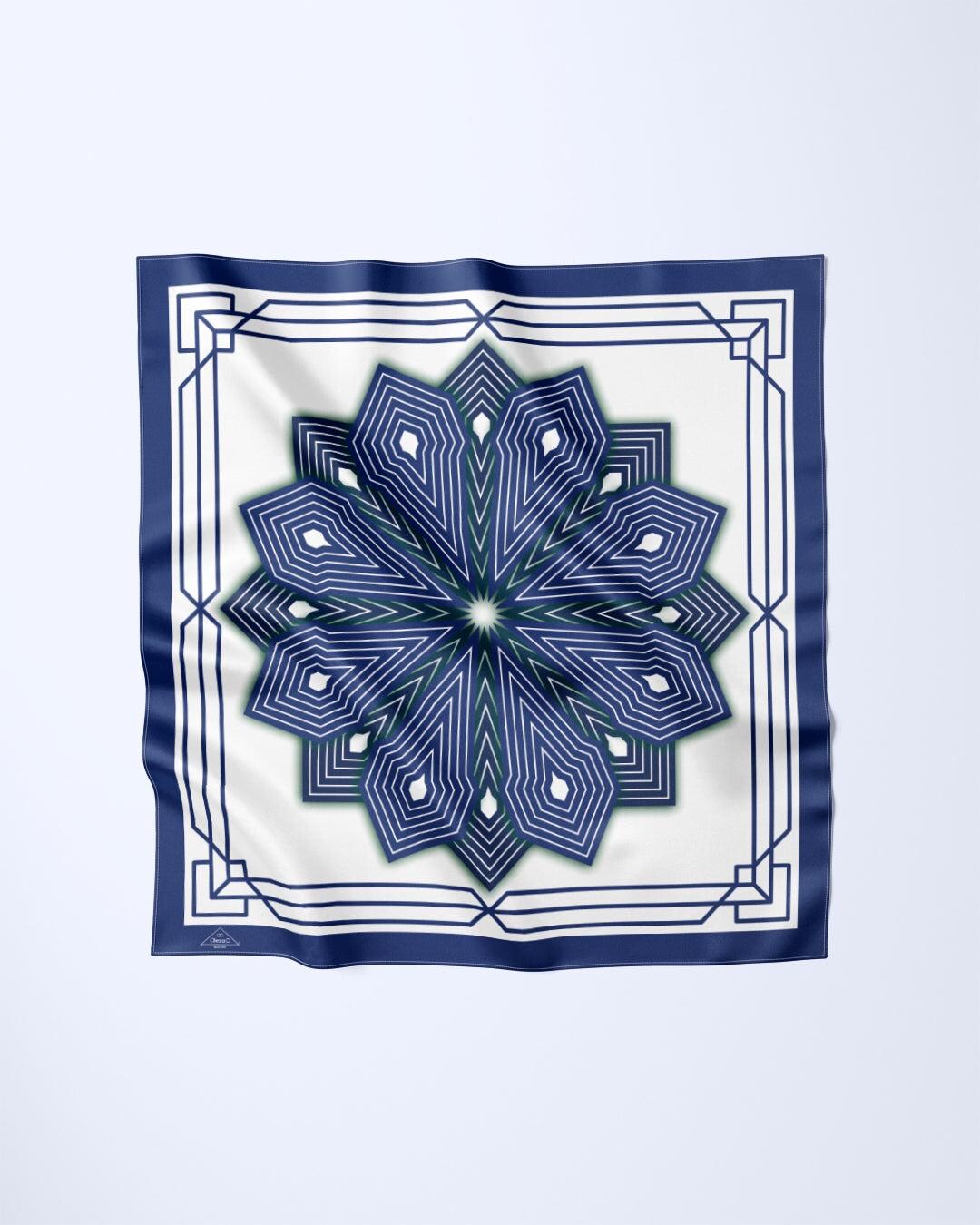 Sumatra Mandala Silk Scarf: Navy Blue & White Designer Accessory - Etsy
