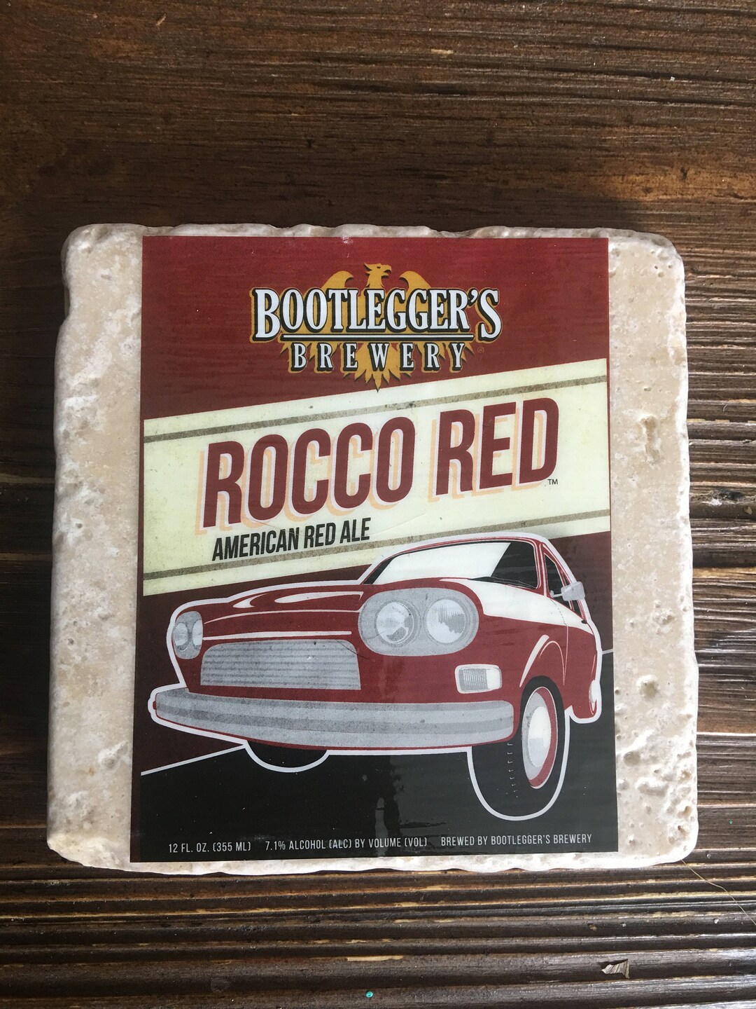 Bootlegger's Brewery Rocco Red Ale 4x4 Travertine Stone Beverage ...