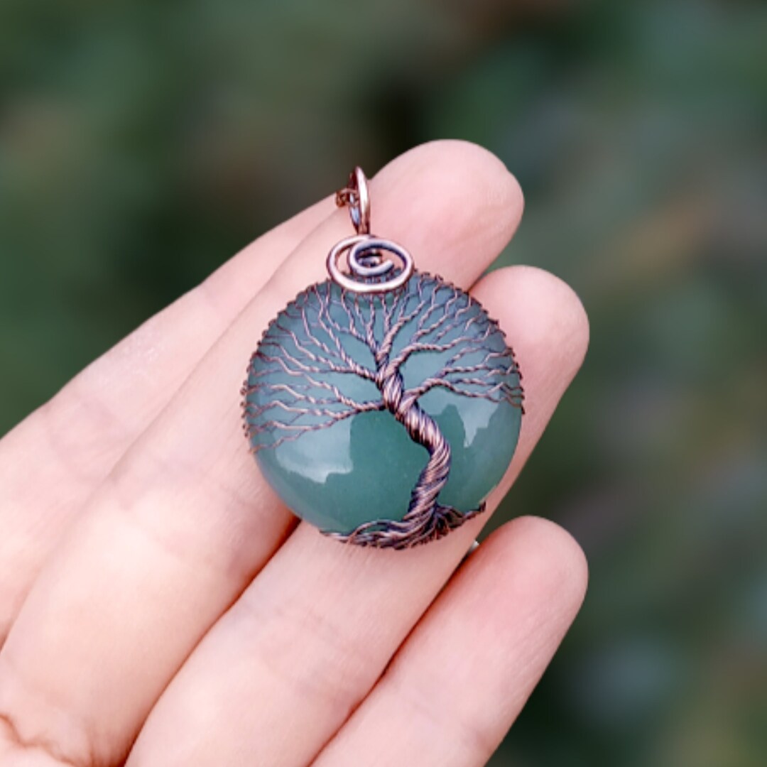 Empath Protection & Grounding Tree of Life Necklace, Green Aventurine ...