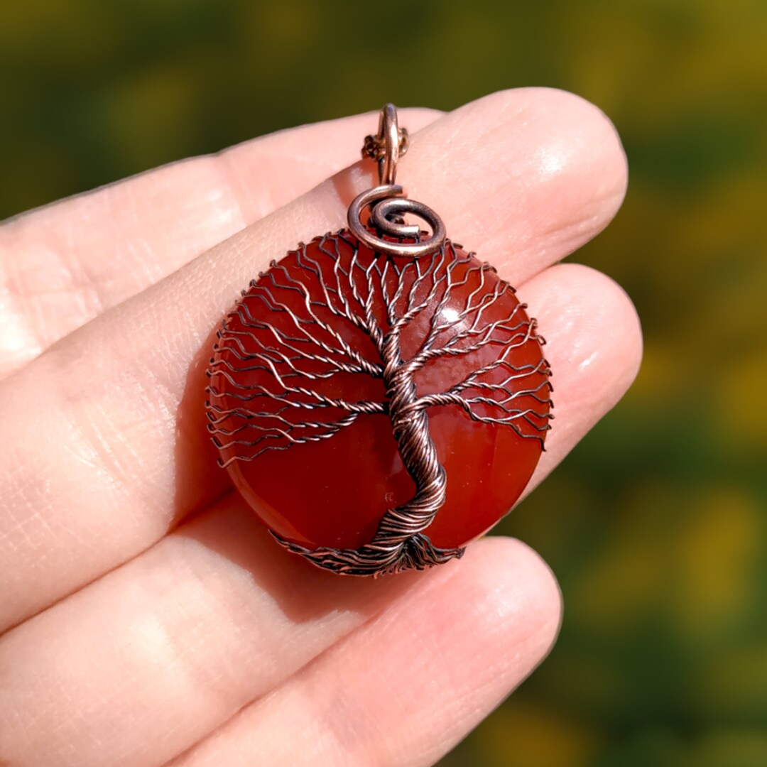 Carnelian Tree of Life Pendant, July Birthstone Necklace Gift for ...